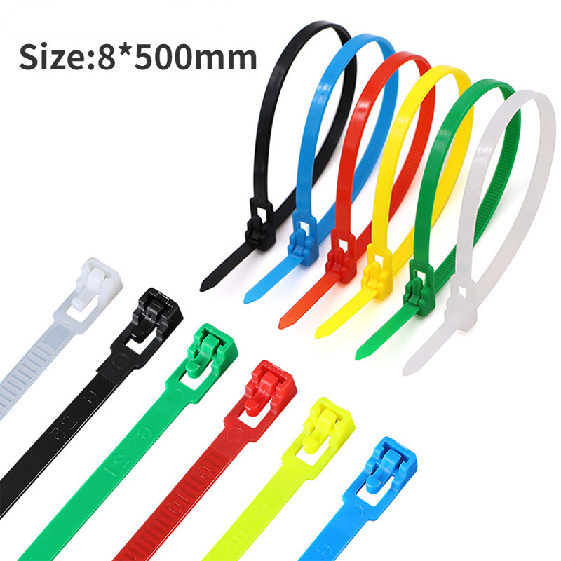 20PCS 8X500mm Reusable Zip Ties Heavy Duty 6 Colors Removable Cable ...