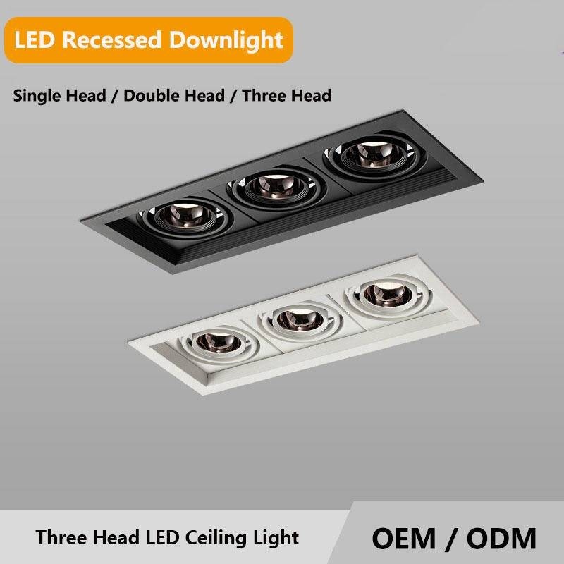 Rectangular LED Spotlight Embedded Double-Headed Lamp Three-Head Cob ...