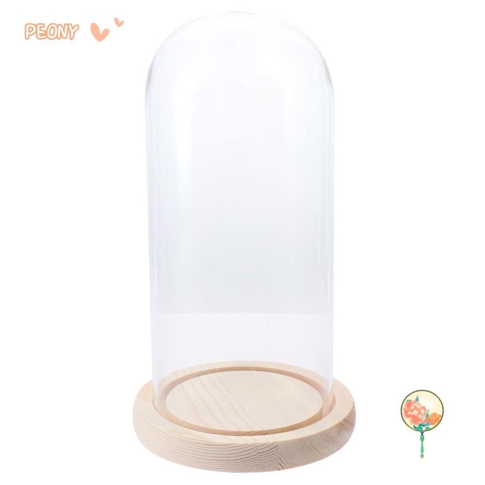 PEONY-HOME Glass Bell Shape Dome, with Wooden Base Cloche Glass Dome ...