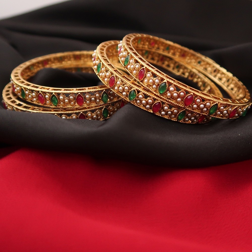 Red & Green Glass Pearl Bangles for Women Indian Bangles| Gelang Tangan ...