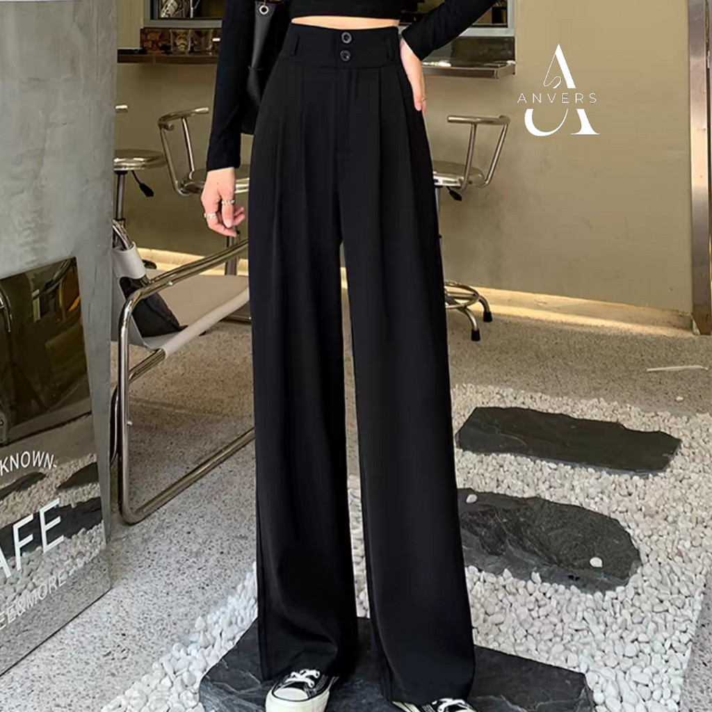 ANVERS | Women Button High Waist Wide Leg Formal Casual Semi Formal ...