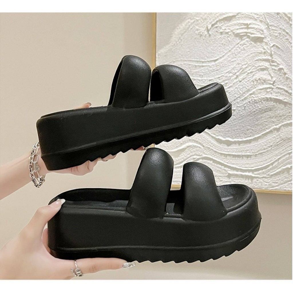 Casual fashion style comfy dua strap EVA 7cm high flip flop slides ...