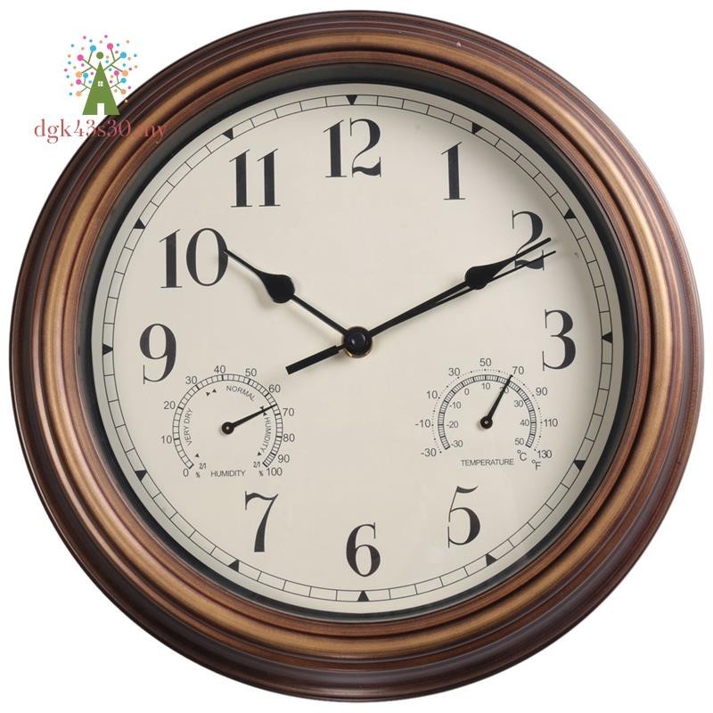 12inch Wall Clock,Retro Waterproof Clock with Displays Thermometer ...