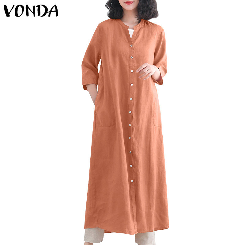 VONDA Women Daily Casual Calf-Length Short Sleeve Solid Color ...