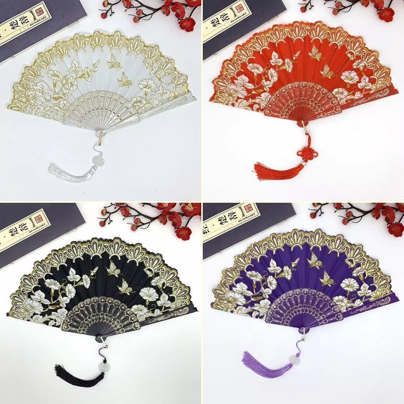 Lace Chinese Folding Fan Wedding Decorative Hand Fans Bamboo Dance Fans ...