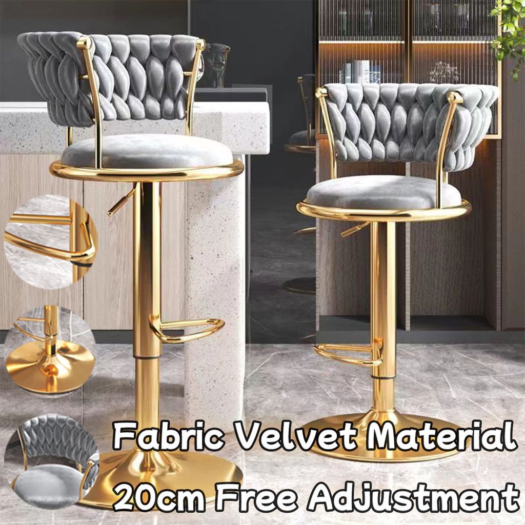 Fabric Velvet Bar Stool Swivel Lift Bar Chair Liftable High Stool Chair ...