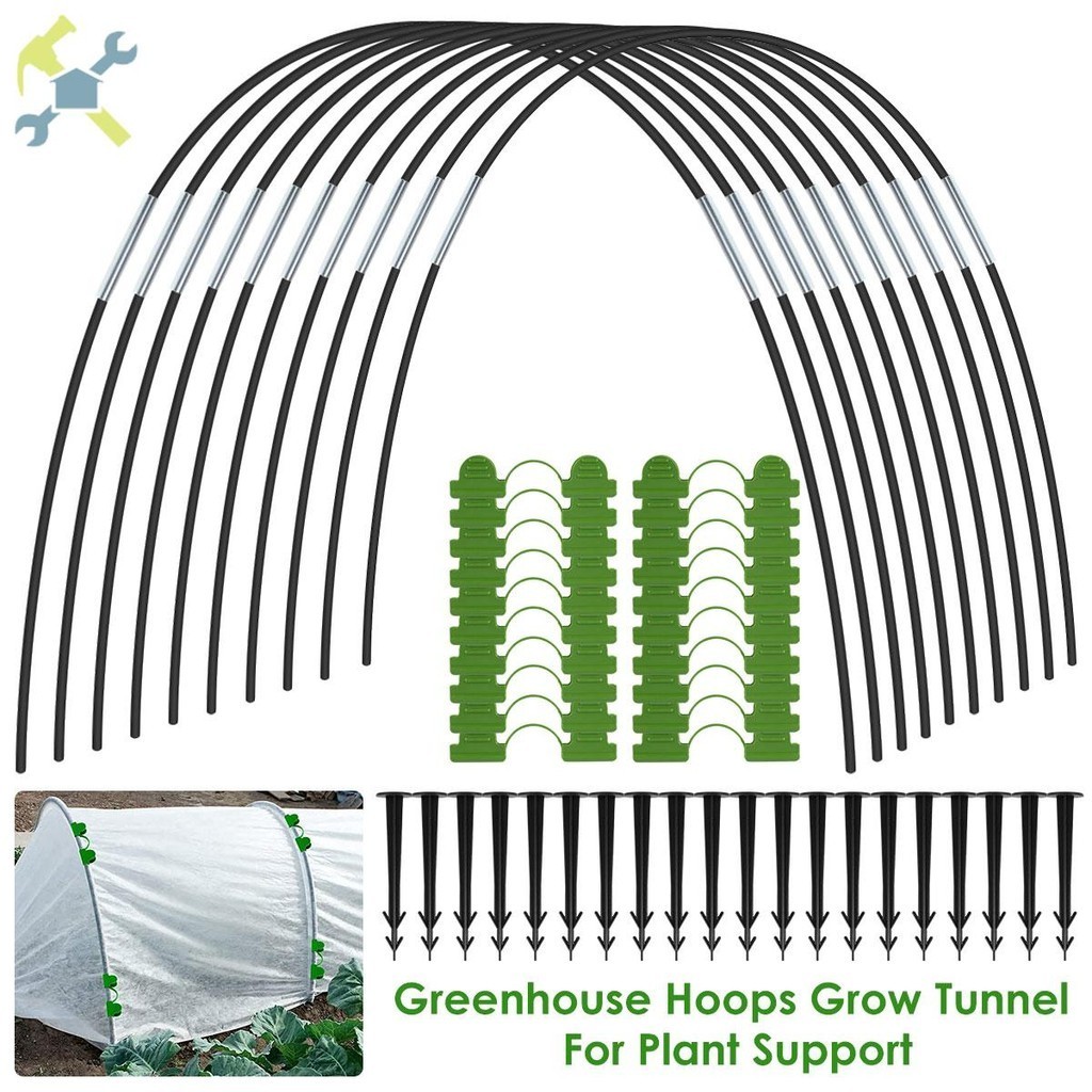 Greenhouse Hoops Grow Tunnel Garden Hoops Kit with Spikes and Clips ...