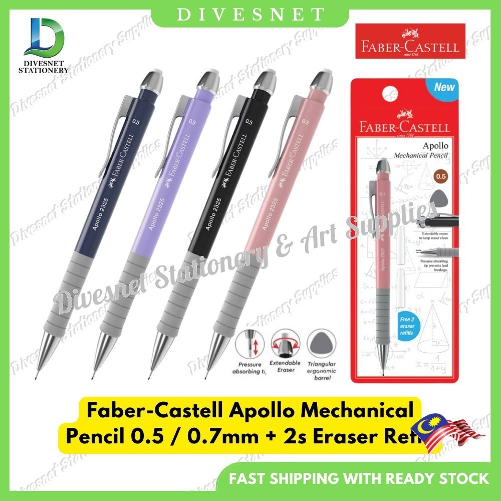 Faber-Castell Apollo Mechanical Pencil 0.5 / 0.7mm + 2s Eraser Refill ...