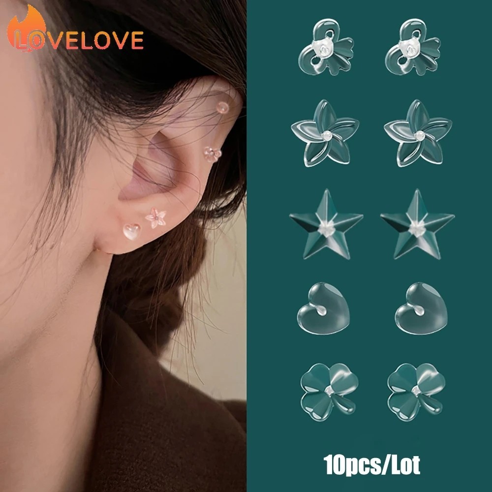 Invisible Resin Clear Ear Pins Heart Star Prevent Allergy Transparent ...