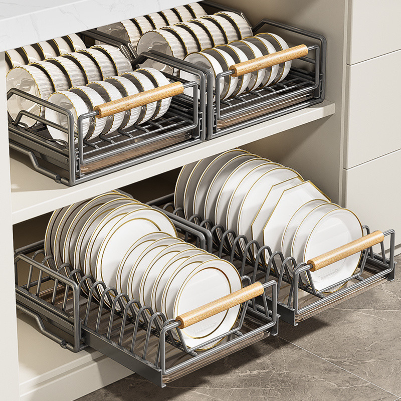 Kitchen Dish Storage Rack Cabinet Inner Rack Drawer Type Pull Basket ...
