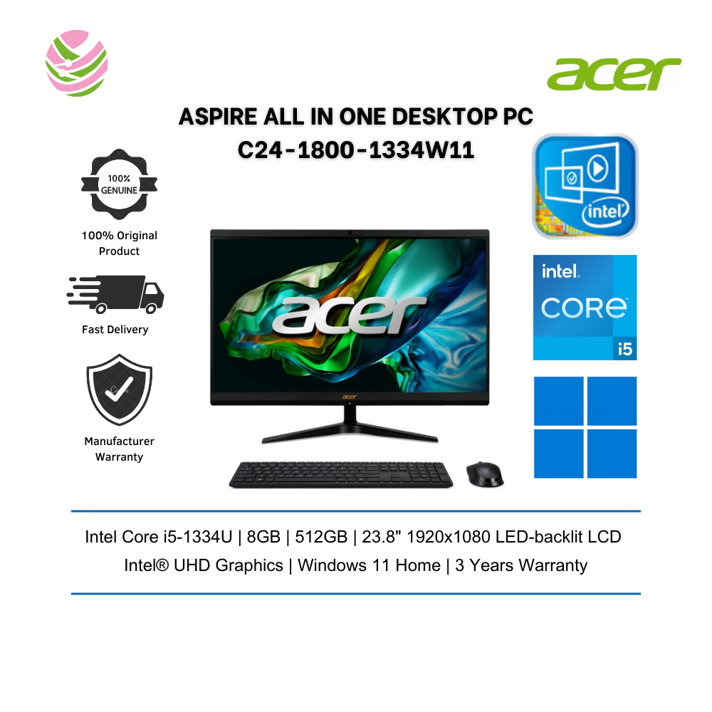 Acer Aspire C24-1800-1334W11 23.8" AIO Desktop PC (i5-1334U, 8GB, 512GB ...