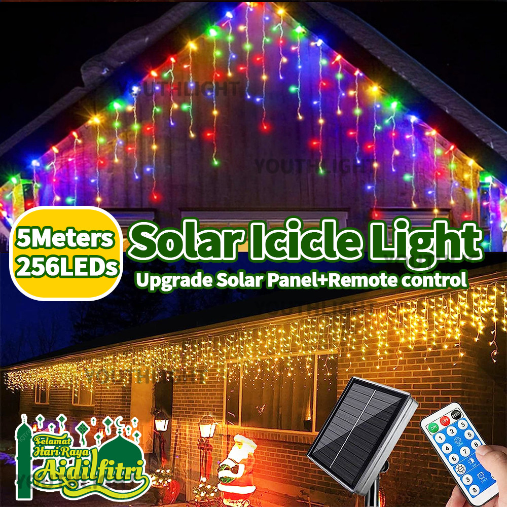 New Lampu Solar 5M 256LED Curtain Fairy Ramadan Light Waterproof Lampu ...