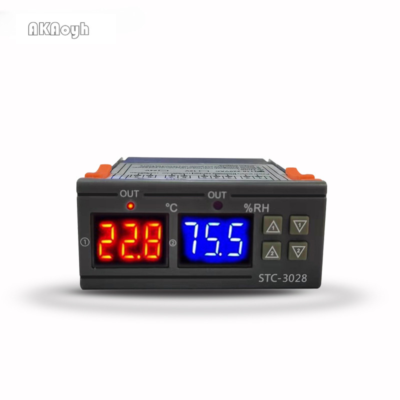 STC-3028 12V/24V/110-220V Dual Digital Temperature Humidity Controller Thermostat 10A with NTC ...