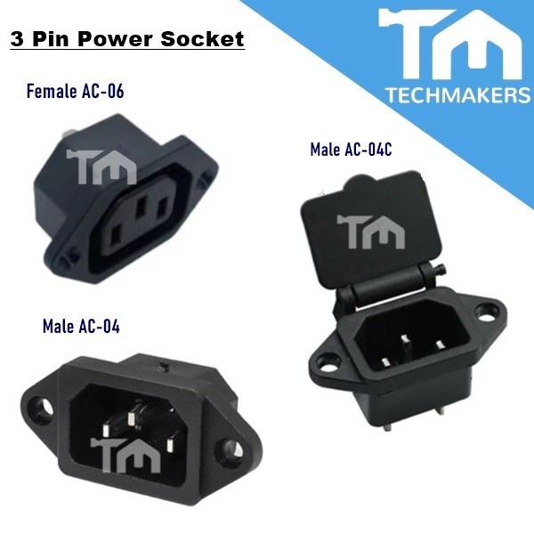 3-Pin Power Socket AC-04/AC-06 Male/Female Connector IEC C014 C14 Screw ...