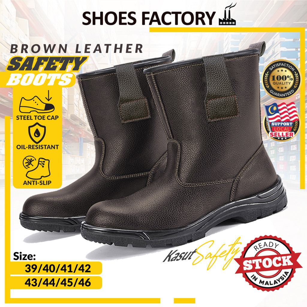 BROWN Leather Safety Boots Steel Toe Cap Mid Cut Mens Working Safety ...