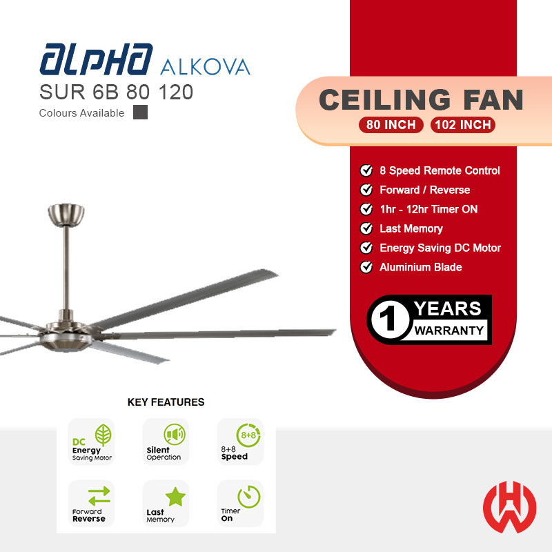 ALPHA ALKOVA 6 BLADE DC MOTOR CEILING FAN SUR 6B 80" 102" | Shopee Malaysia
