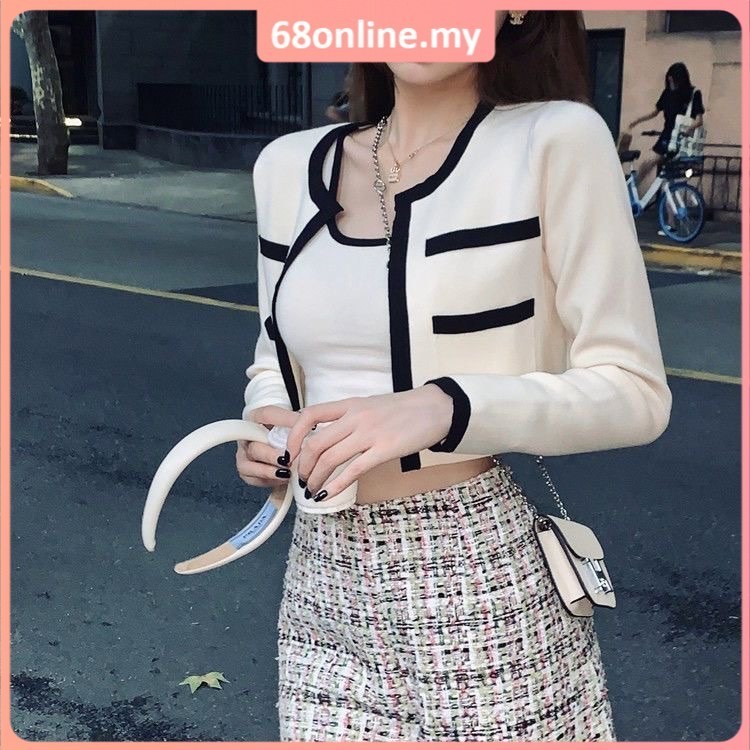 [Johor Seller] Office Lady Coat Knit Long Sleeve Contrast Color Coat ...