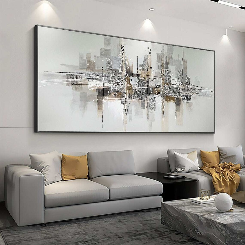 Oversized Painting Gray Abstract Painting Black And White Canvas Art ...