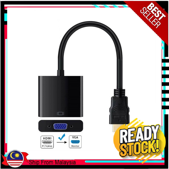 (READY STOCK) 1080P HDMI to VGA Adapter Video Converter Cable Adapter ...