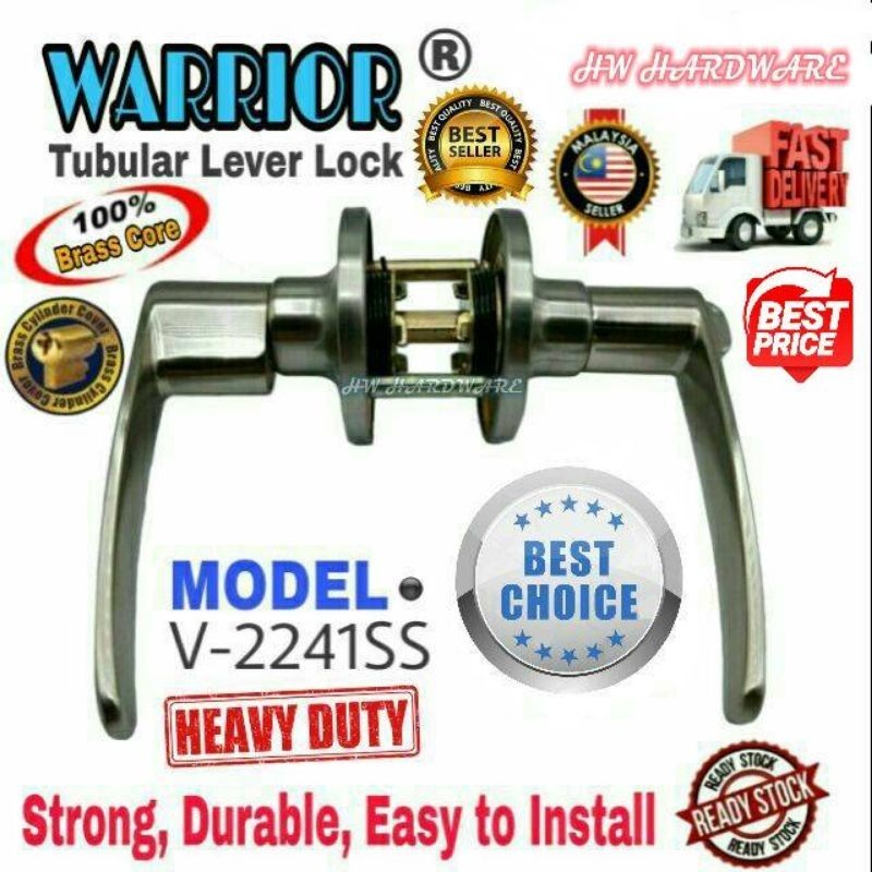 WARRIOR TUBULAR LEVER LOCK V-2241 SS Door lock set - Lock Pintu ...