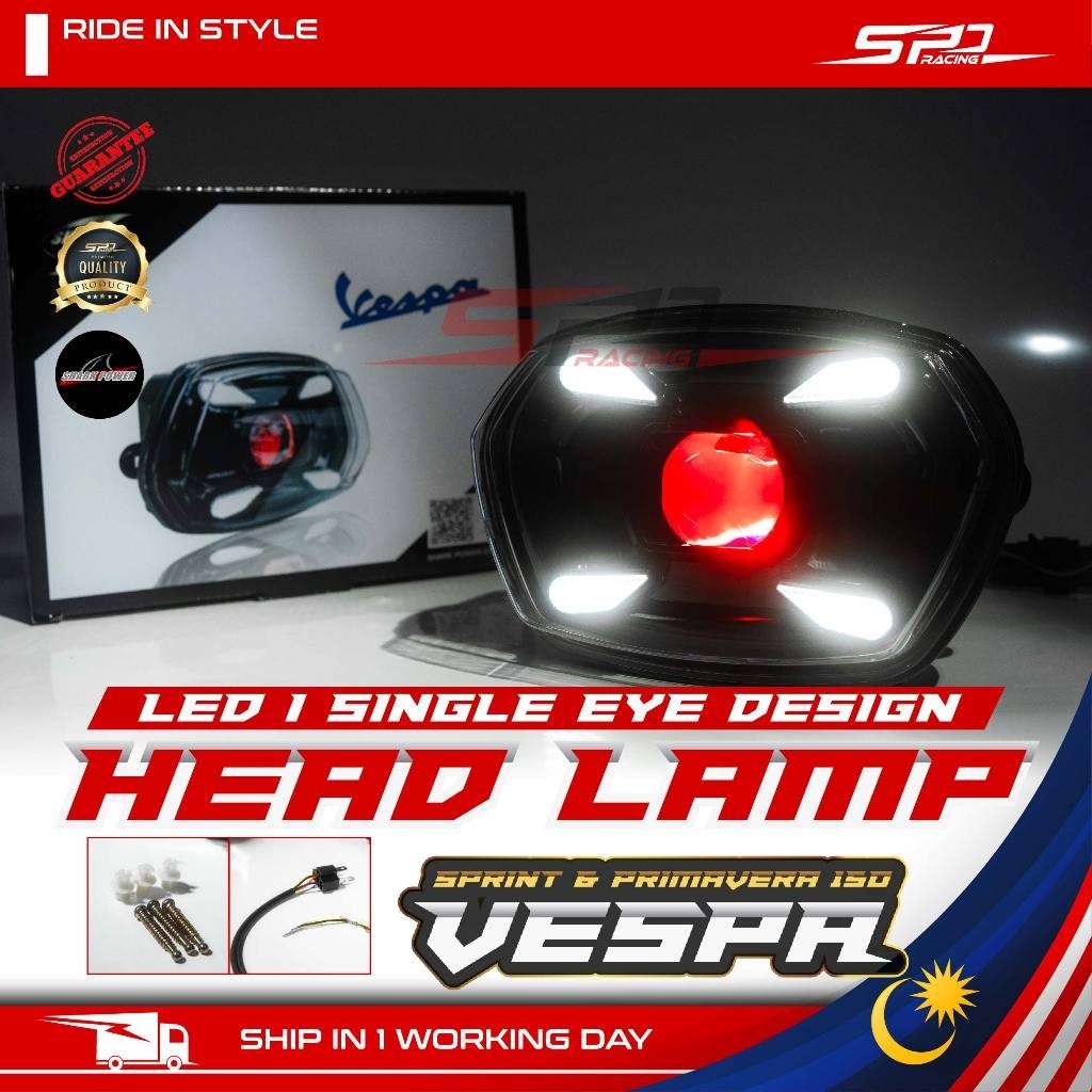 VESPA Head Lamp LED I PNP I Brightness High I RED I Complete Full Set I ...