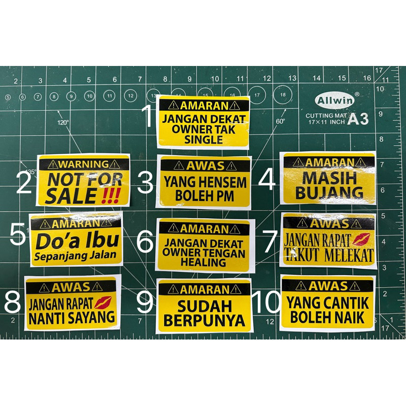 Sticker Amaran / Awas (Ayat Perkataan) Masih Bujang / Doa Ibu / Not For ...