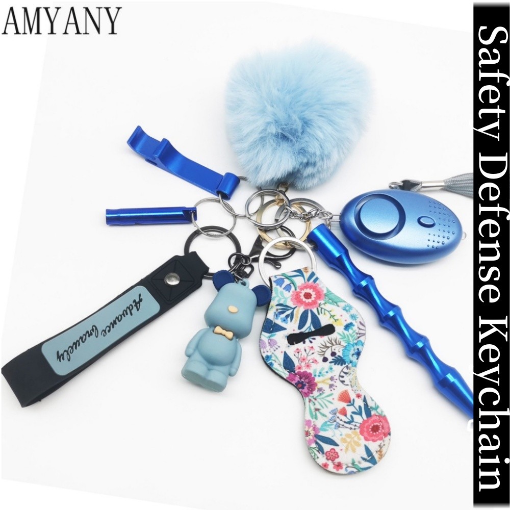 Keychains Kit for Girls with Personal Safety Alarm, Pom and Wirstlet ...
