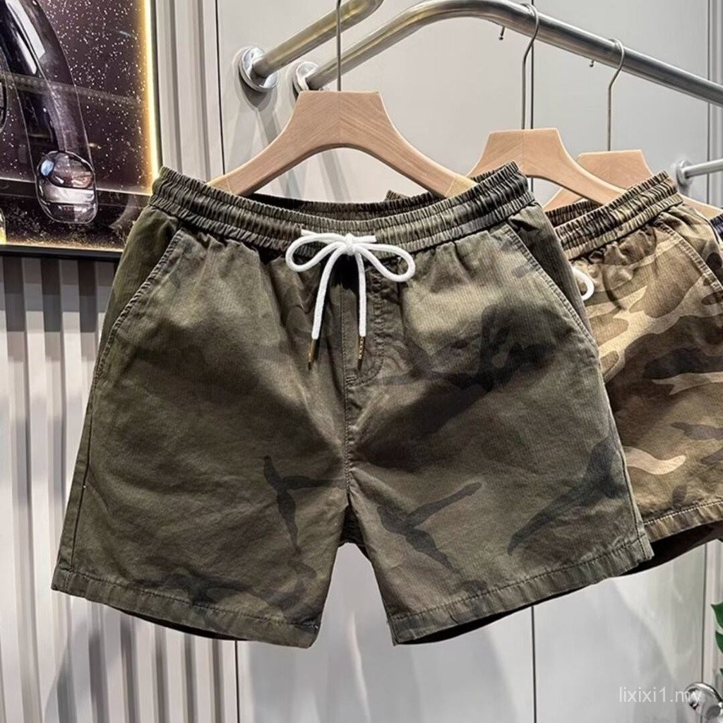 Casual Camouflage Shorts Elastic Elastic Waist Middle Pants Men's Loose ...