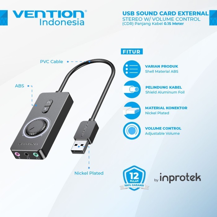 Vention USB Sound Card External Stereo Sound Adapter with Volume Control | Shopee Malaysia