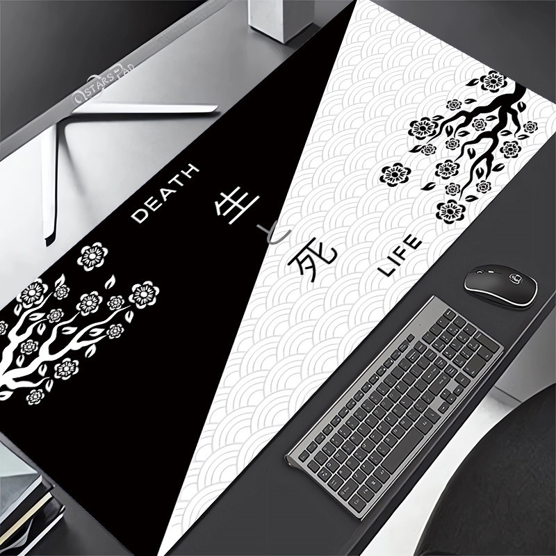 80x30cm Death and life Pink Mouse Pad Cherry Blossoms Table Mat Black ...