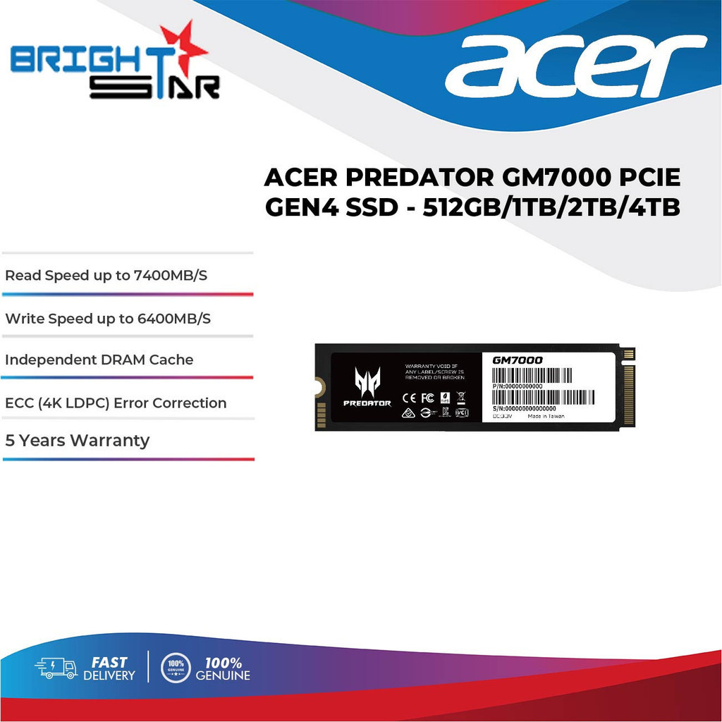ACER Predator GM7000 PCie 4.0 M.2 SSD with Heatsink 7400MB/s (512GB/1TB ...