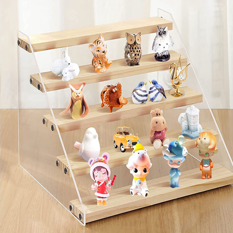 Wooden Acrylic Display Stand 2/3/4/5 Tier Doll Storage Transparent ...