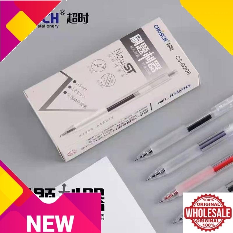 CHOSCH Gel Pen Water-Resistant Black/Blue/Red 0.5mm CS-G208 Ink Pen ...