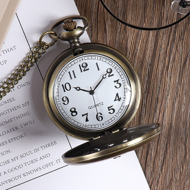 Large Pocket Watch Retro Flip Roman Polished Men's Watch Student Quartz ...