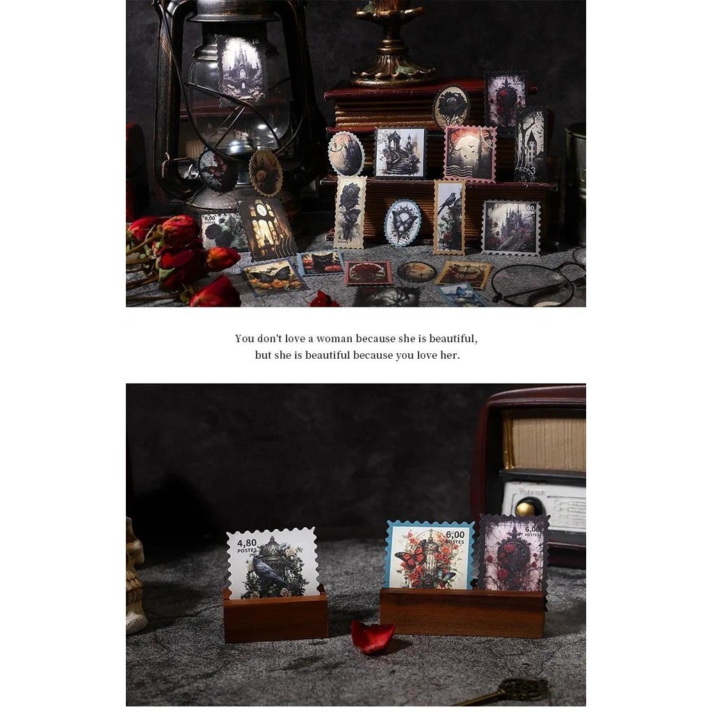 JIANWU 50 Sheets Gothic Post Office Series Vintage Flower Stamp ...