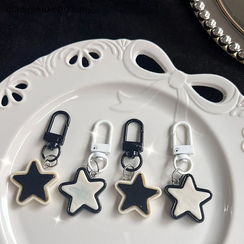 { MY Fashion } Cute Simple Black White Stars Keyring Y2k Vintage ...