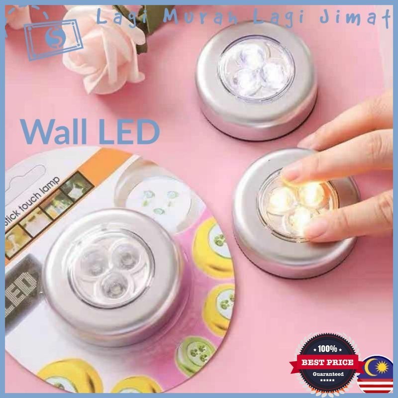 3 LED Wall Sticking Touch Light Push Lamp Night Light Car Home Wall ...