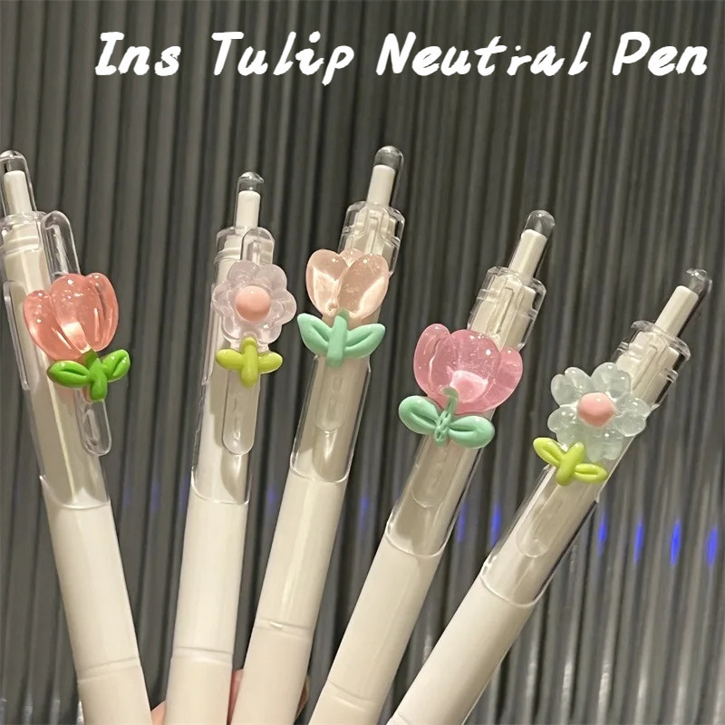 Kawaii Tulip Sunflower Gel Pens Quick-Drying Black Ink Office ...