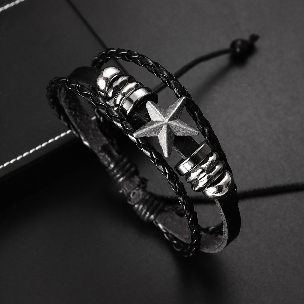 Multi-Layer Braided Black Leather Chain Bracelets Men's Unique ...