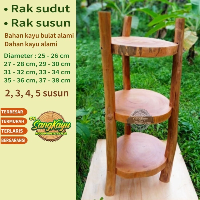 KAYU Round Wooden Corner Shelf 3-tier Wooden Stacking Shelf 35-37cm ...