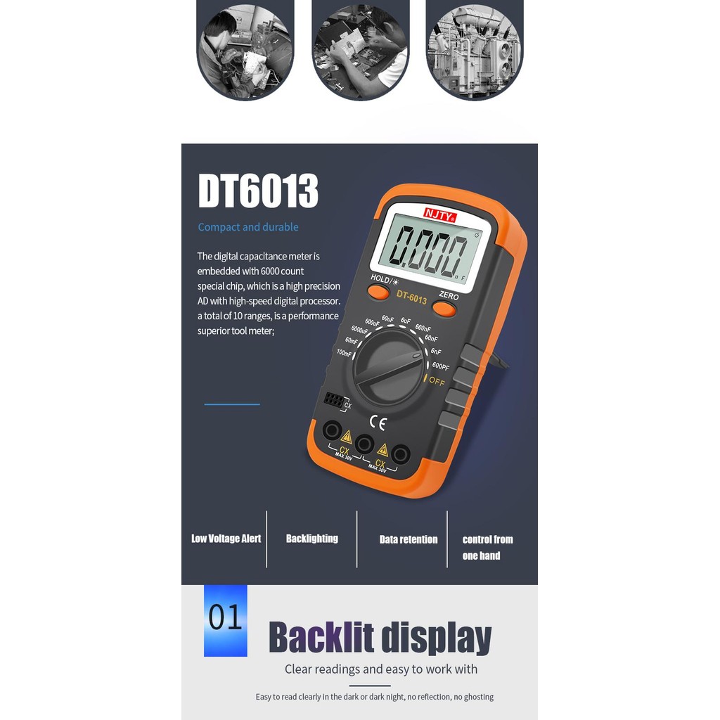 NJTY Digital Capacimeter 6000 counts Capacitor Capacity Meter Lcr ...