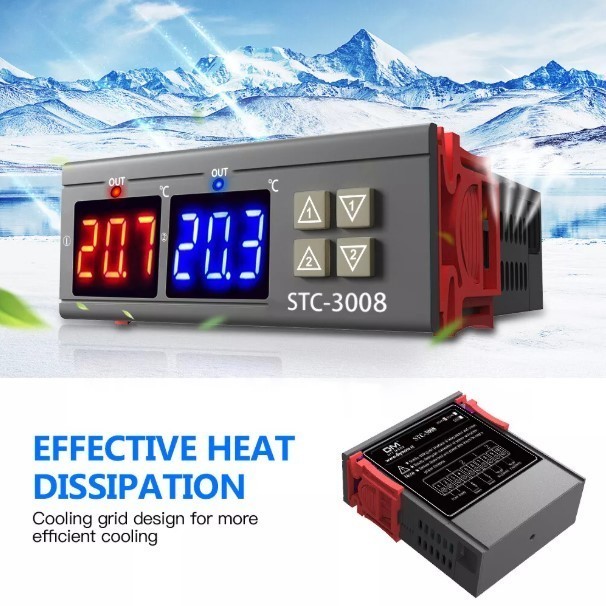 MYHOME STC-3008 Dual Digital Temperature Controller Two Relay Output 12V 24V 220V Thermostat ...