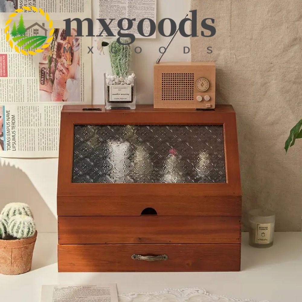 MXGOODS Drawer Storage Box, Vintage Wood Glass Baffles Wooden Storage ...
