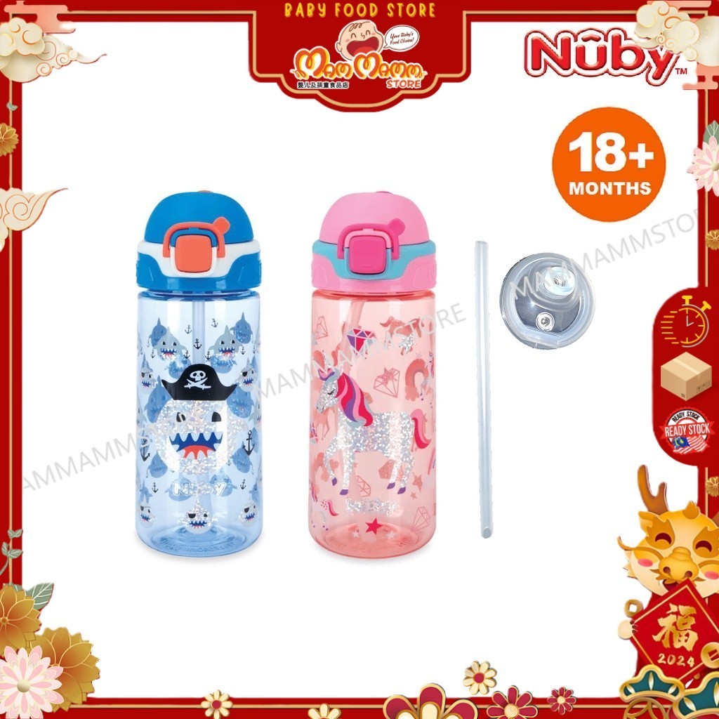 Nuby Tritan Flip-It Bolt with Silicone Spout with Glitter 18oz/540ml / Replacement straw for 18 ...