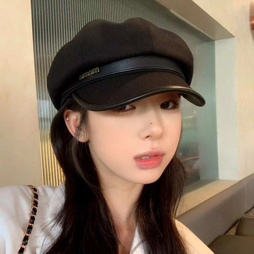Black beret Japanese retro style High quality minmin letter hat ...