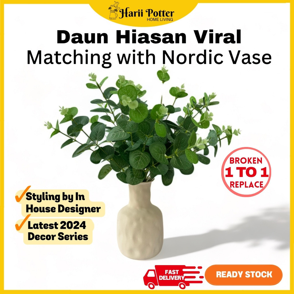 Aesthetic Ceramic Vase With Eucalyptus Nordic European Set Pasu Hiasan ...
