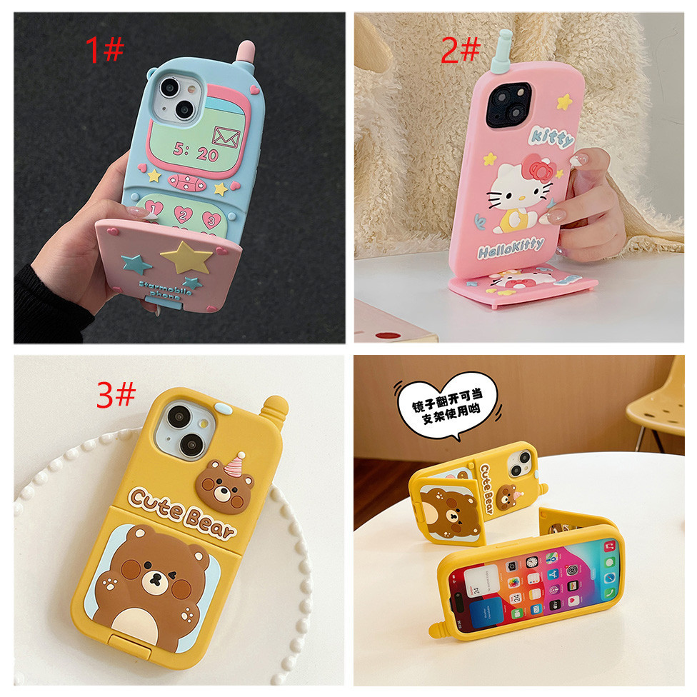 Cute 3D Cartoon Hello Kitty Bear Soft Silicone Case With Mirror Stand ...