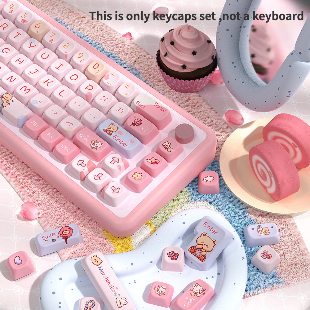 PBT Pink Sweet Cotton Candy Original Theme Keycaps SCA Height Cute ...
