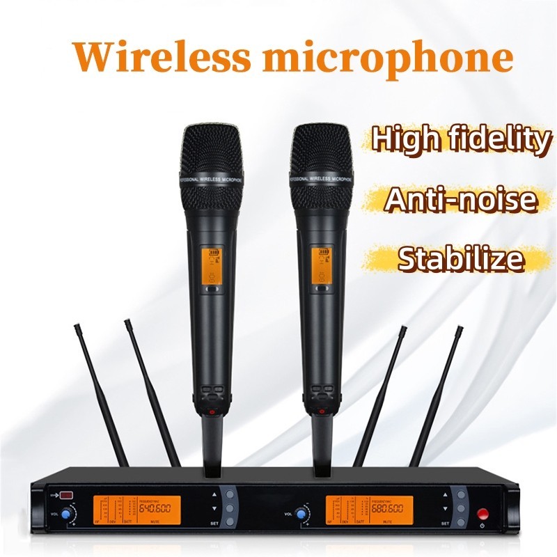 2 channel Wireless Microphone Professional UHF Mic with handheld High ...