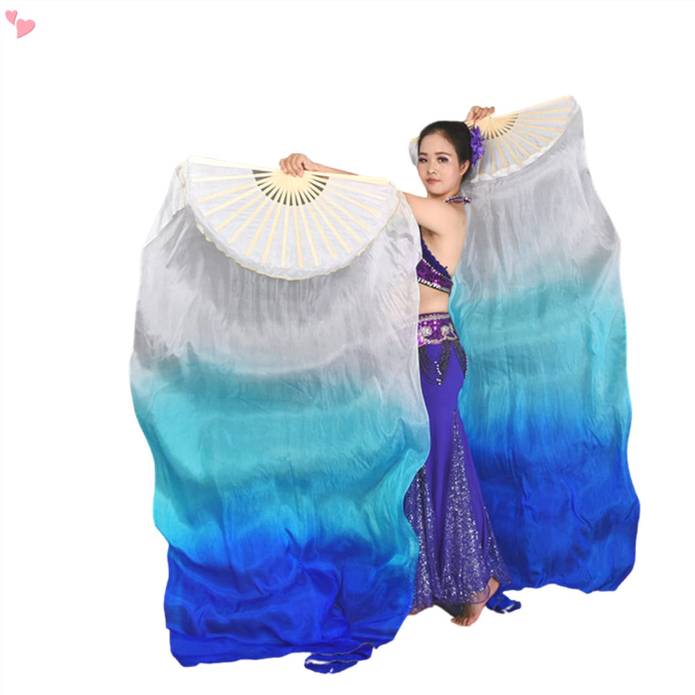 Belly Dance Faux Silk Veil Fans, Left / Right Faux Silk Bamboo Long ...
